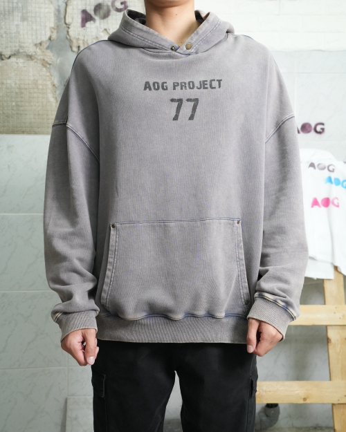 에이오지프로젝트(AOG PROJECT) 빈티지 77 로고 워싱 후디 스웻 (블루그레이) - 사이즈 & 후기 | 무신사