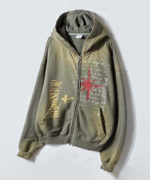 MUSINSA | TRAVEL Saint washed hooded zip-up deep khaki