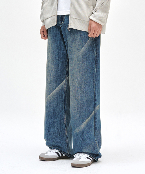 데케트(DECET) Diagonal Bleach Wide Jeans DCPT048BlueA - 사이즈 & 후기 | 무신사