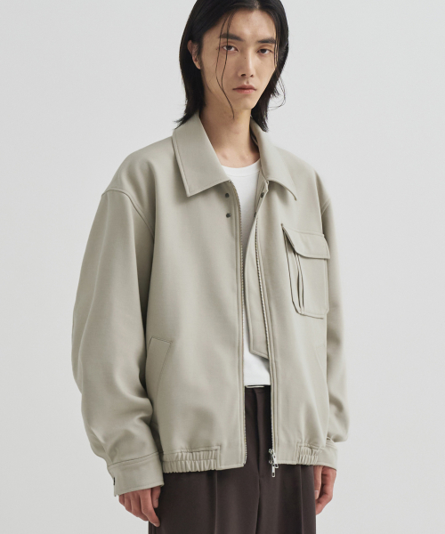 MUSINSA | DRAW FIT Two-way placket wool zip-up blouson [CREAM]