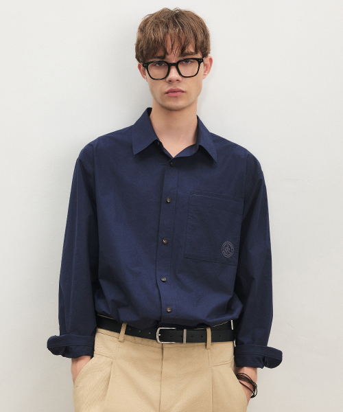 MUSINSA | CITYBREEZE Rigid Cotton Shirt_NAVY