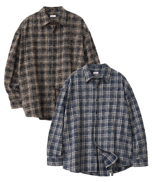 MUSINSA | TAKEASY Vintage Flannel Over Shirt (2 COLOR - Blue / Charcoal)