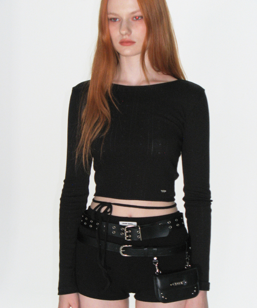 MUSINSA公式 | CRANK Eyelet string crop top_black