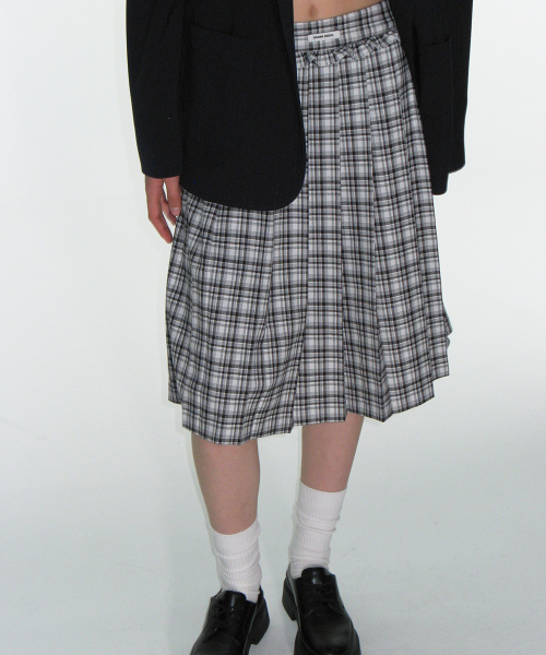 MUSINSA公式 | CRANK Check frill midi skirt_white