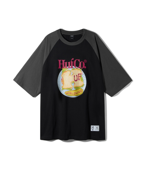 MUSINSA | HUF SANDWICH RAGLAN TEE [BLACK/CHARCOAL]