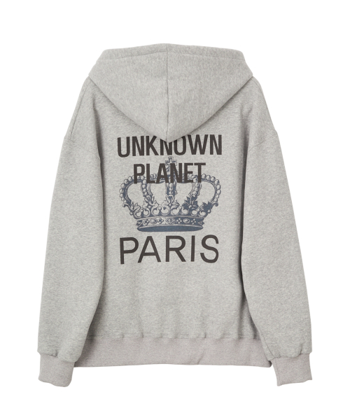 MUSINSA | UNKNOWN PLANET Planet Crown Graphic Hood Grey