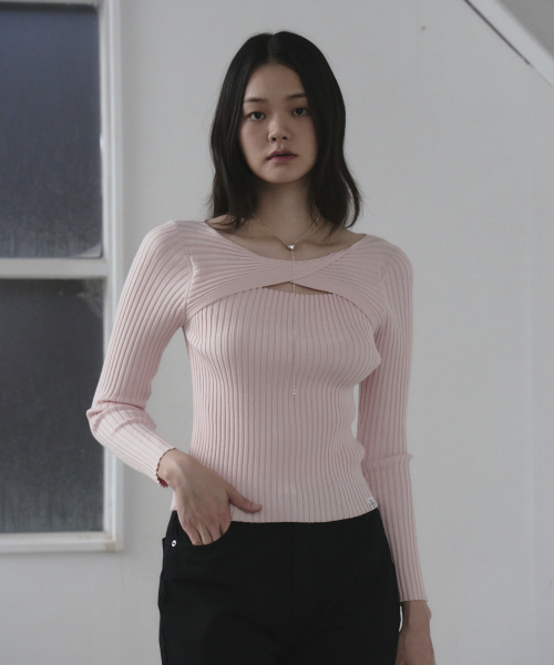 MUSINSA | THE GREEN LAB Twist Slim Golji Knit [Light Pink]