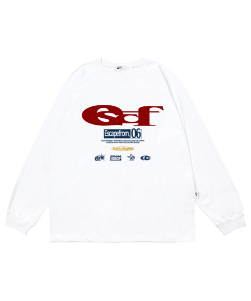 MUSINSA | ESCAPEFROM Red ESCF Logo Collage Print Long Sleeve White