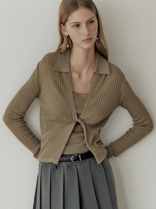 MUSINSA | HUNCH Twisted cardigan & sleeveless set (2color)