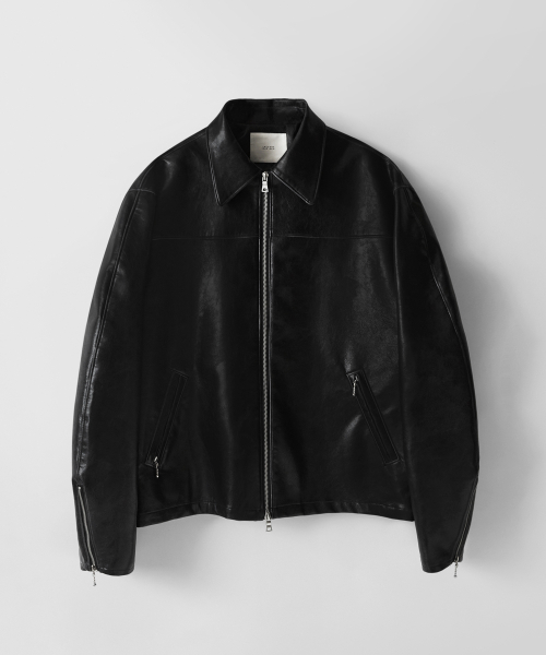 MUSINSA | LAFUDGESTORE [AGING LEATHER]White Aging Tough Leather Jacket_Vintage Black