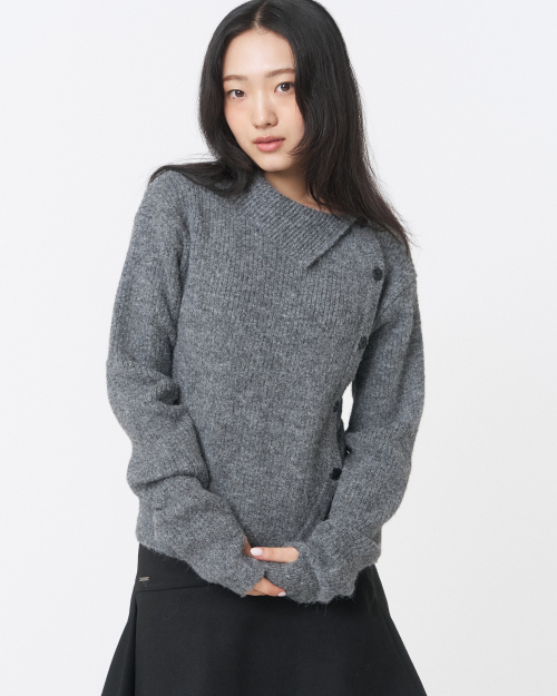 미세키서울(MISEKI SEOUL) Side button knit GREY - 사이즈 & 후기 | 무신사
