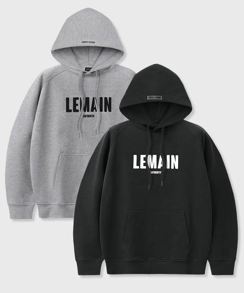 MUSINSA | LEMAIN SECOND [2PACK] OVERFIT SIGNATURE LOGO HOODIE - GRAY/CHARCOAL