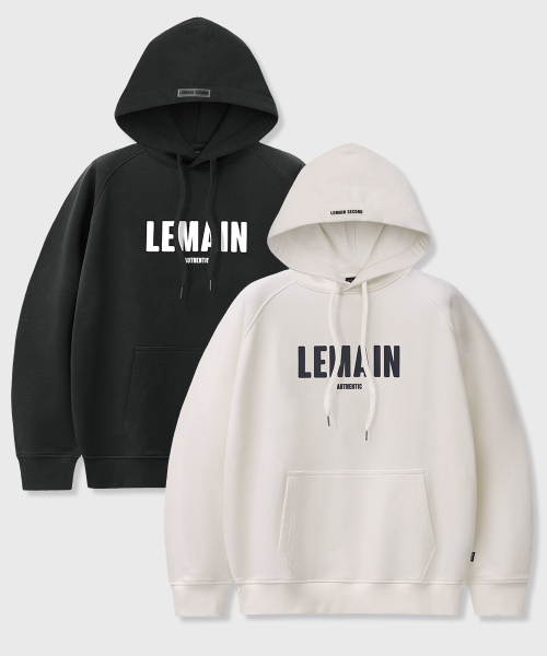 MUSINSA | LEMAIN SECOND [2PACK] OVERFIT SIGNATURE LOGO HOODIE - CHARCOAL/CREAM