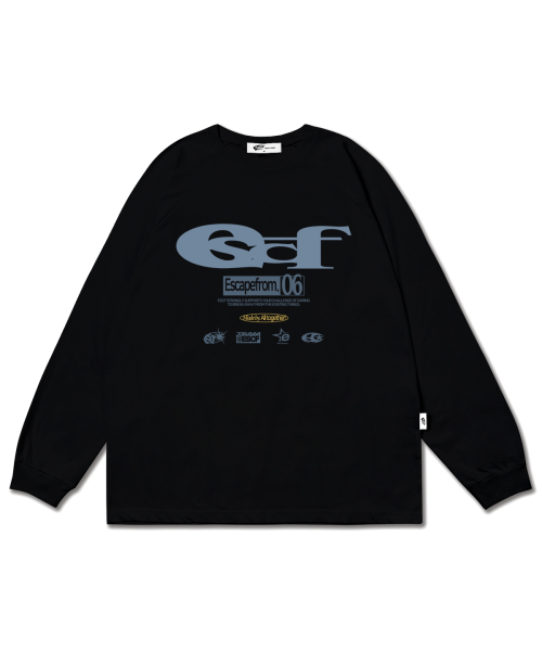 MUSINSA | ESCAPEFROM Ash Blue ESCF Logo Collage Print Long Sleeve All Black