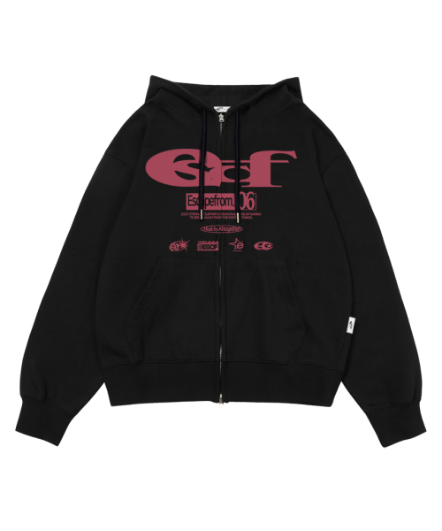 MUSINSA | ESCAPEFROM ESCF Logo Collage Print Two Way Hoodie Black