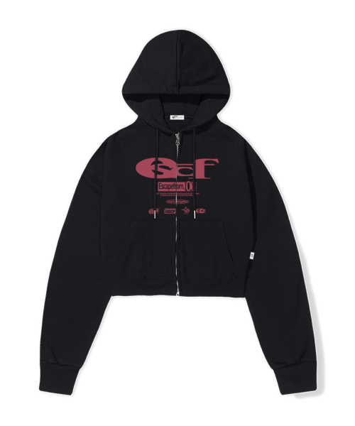 MUSINSA | ESCAPEFROM Pink ESCF Logo Collage Print Crop Hoodie Black
