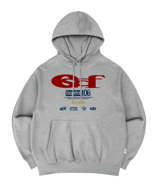 MUSINSA | ESCAPEFROM Red ESCF Logo Collage Print Hoodie Grey