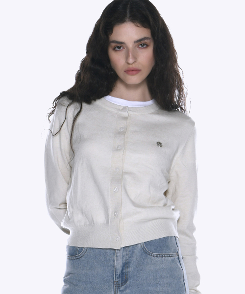 MUSINSA公式 | PLACE STUDIO Standard fit soft touch basic round knit cardigan [ivory]
