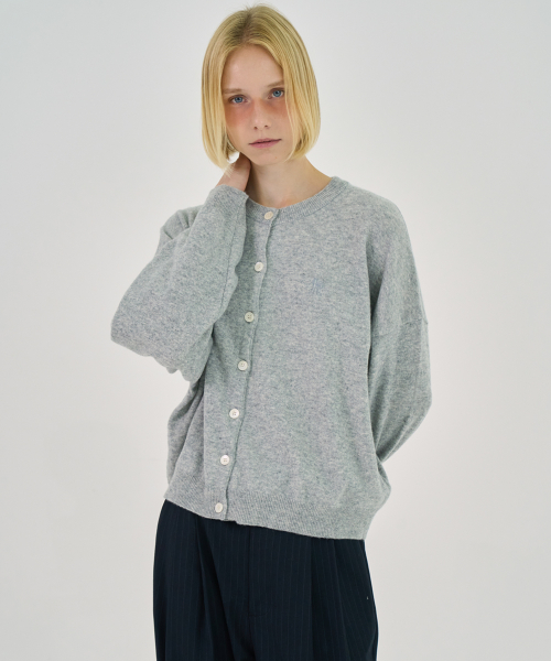MUSINSA | RAVEROUS Loose fit round neck knit cardigan melange gray