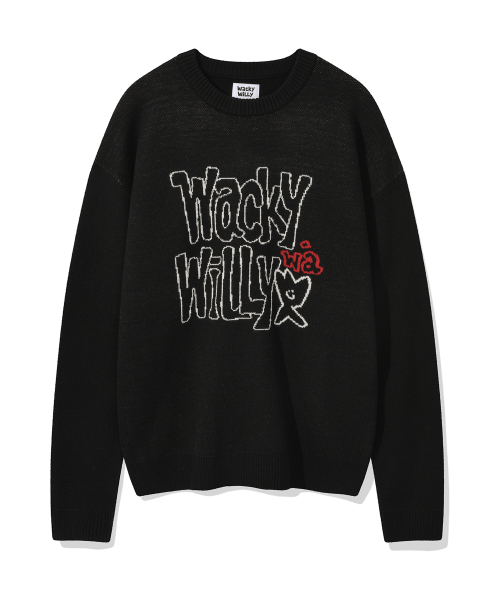 MUSINSA | WACKY WILLY Typo Pullover Sweater Black
