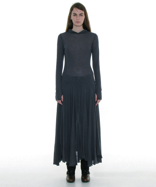 MUSINSA | PARTIMENTO WOMEN Sheer Layered Hoodie Flare Dress_Navy