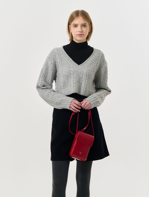 MUSINSA | GENERAL IDEA Wool Cable V-neck Crop Knit [MELANGE GREY] / WBD4L05541