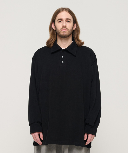 MUSINSA | CARGOBROS Pullover Over Long Sleeve Collar T-Shirt (Black)