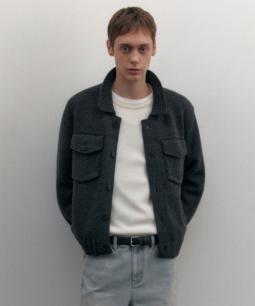 MUSINSA | MUSINSA STANDARD Relaxed Knit Trucker Jacket [Medium Grey]