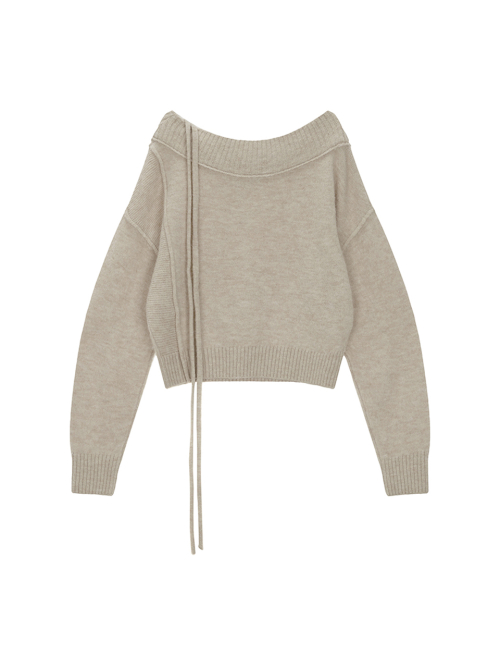 MUSINSA | MATIN KIM OFF SHOULDER STRING KNIT PULLOVER IN BEIGE