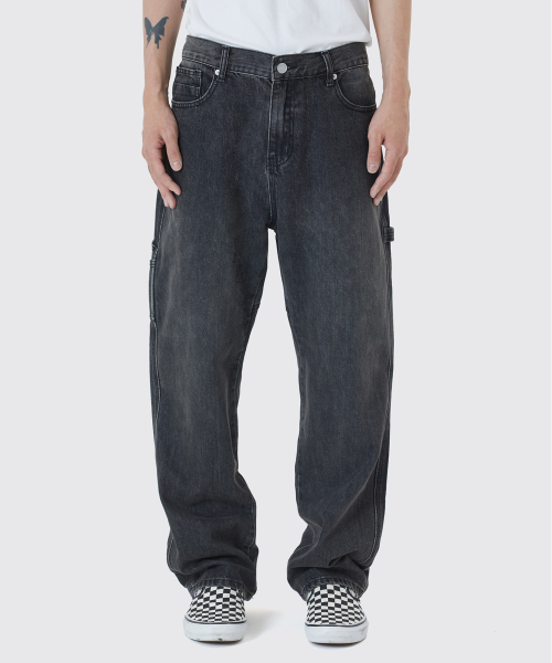 MUSINSA | SMOKERISE HIP CUT & SEW STRING JEANS_WASHED BLACK