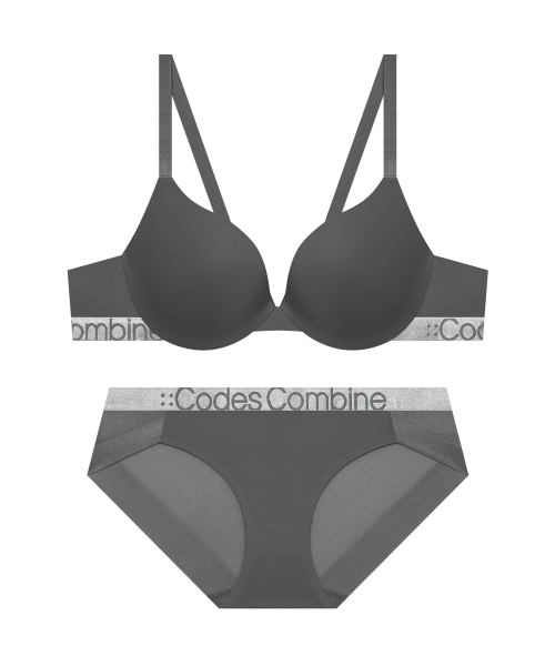 MUSINSA | CODESCOMBINE INNERWEAR Glossy Band Fusing Bra Panty Set_Charcoal