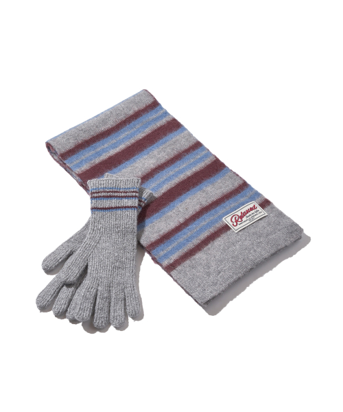 MUSINSA | DISCUS ATHLETIC Striped Knit Muffler & Gloves Set Sustained Gray