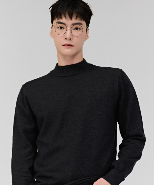MUSINSA | CHASECULT Men's Essentials Half Neck Sweater - Charcoal