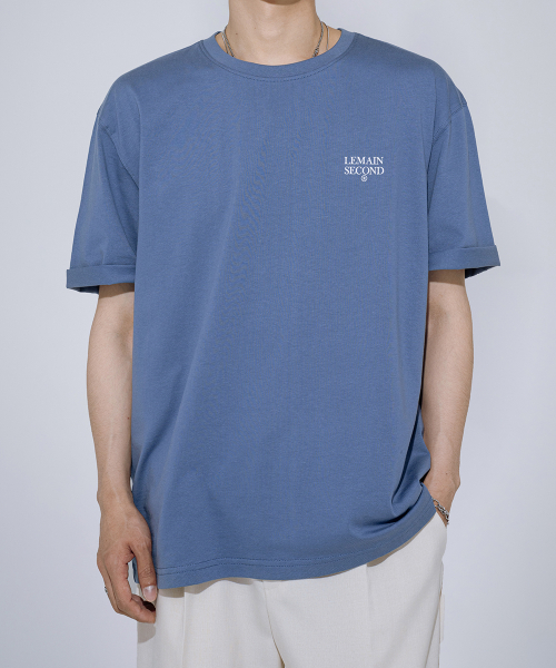 MUSINSA | LEMAIN SECOND SMALL LOGO OVERFIT SHORT SLEEVE T-SHIRT [BLUE]