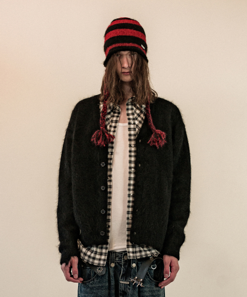 MUSINSA | THEVINYLHOUSE GRUNGE CARDIGAN BLACK