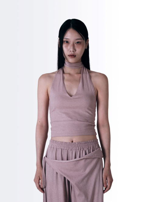 MUSINSA | SIO Glitter V-Neck Sleeveless Halter Top [Pink]