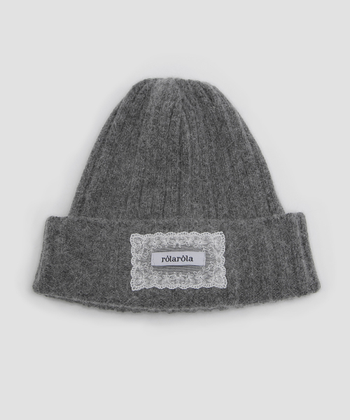 MUSINSA | ROLAROLA LACE LABEL ANGORA BEANIE CHARCOAL