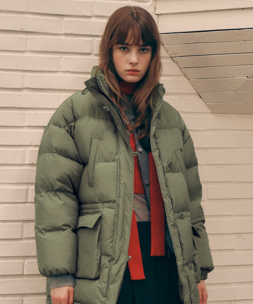 MUSINSA | ROLAROLA HIGH NECK DOWN MIDI PADDING KHAKI