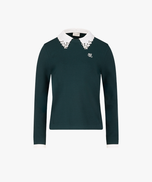MUSINSA | FAIRLIAR Lace Collar Detachable Knit (Dark Green)