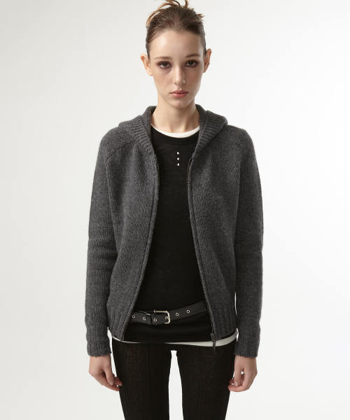 MUSINSA | EAN JO HOOD ZIP UP KNITTED CARDIGAN (CHARCOAL)