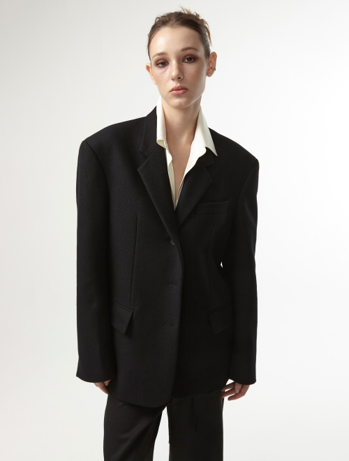 MUSINSA | EAN JO WOOL TWILL OVERSIZED SINGLE BREASTED JACKET (BLACK)
