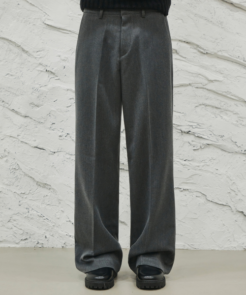 MUSINSA | SIGNATURE Wool Like No Tuck Wide Fit Slacks [Gray]