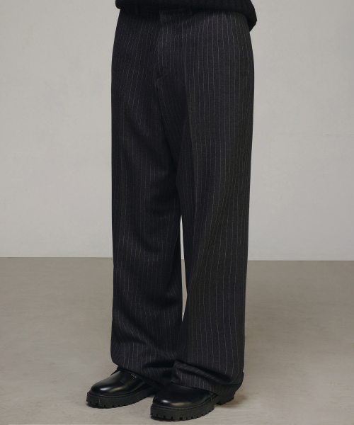 MUSINSA | SIGNATURE Wool Like No Tuck Wide Fit Slacks [Black Stripe]