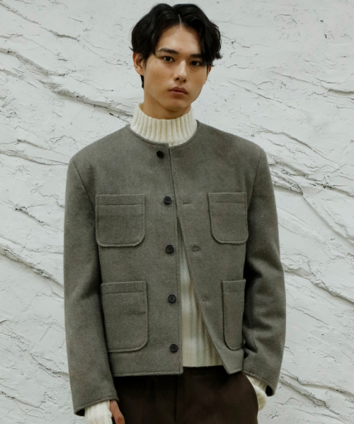 MUSINSA | SIGNATURE Tweed Pocket Round Jacket [Beige]