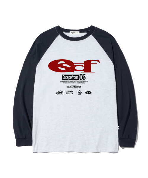 MUSINSA | ESCAPEFROM Red ESCF Logo Collage Print Long Sleeve Navy