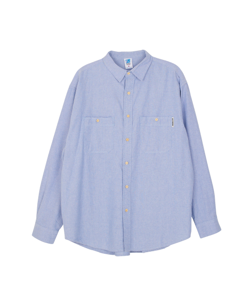 MUSINSA | DOUBLE JD Label Pocket Long Sleeve Shirt (Blue)