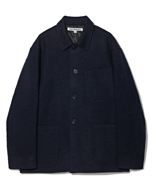 MUSINSA | PARTIMENTO 100% curly wool half coat navy