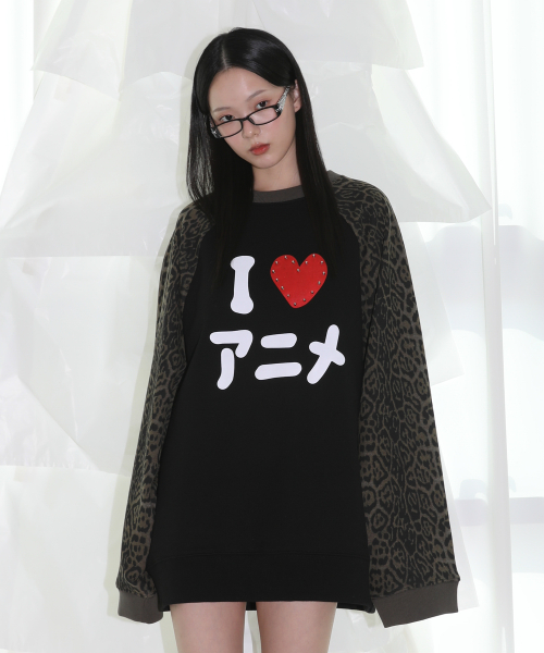 MUSINSA | CLUT STUDIO I Love Anime Raglan Sweatshirt - Leopard