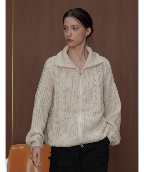 MUSINSA | WISHED Two-way Zip-up Knit Polar Neck Long Sleeve Cardigan ...