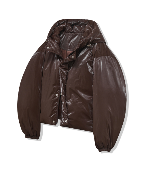 MUSINSA | VIVABROWN 85-VIVA042 Utility Glossy Hood Crop Short Padding Brown